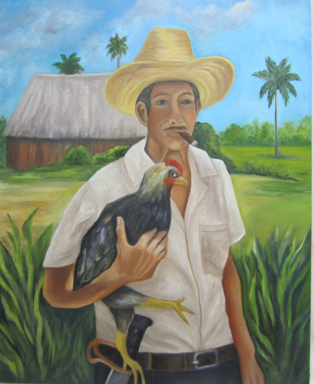 Man and his Rooster - Oil on Canvas, in cuban themes